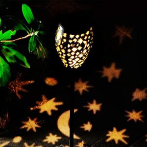 Walensee Solar Lights Outdoor (Black 2 Pack), Garden Decoration and ornamen, Moon and Star Pattern, Metal Sun Powered Stake Decorative Landscape Lamp Waterproof Dusk to Dawn for Lawn, Yard, Walkway