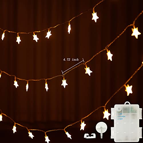 KUKIKUKI Outdoor Decorations String Lights - 32.8 ft 80 LED Warm White Battery Operated String Lights Waterproof for Outdoor Garden Patio Party Xmas Tree Decor Bedroom Indoor Home (Star Lights)