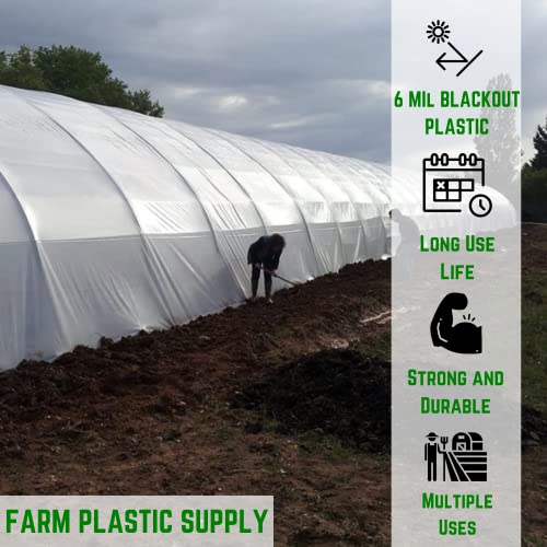 Farm Plastic Supply - Panda Film Light Deprivation Greenhouse Cover - 6 mil - (24' x 10') - 100% Blackout Tarp, Black White Plastic Sheeting, Green House Poly Film