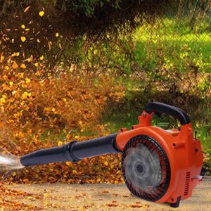 2 Stroke Handheld Gas Powered Leaf Blower,25.4cc 0.75kw/7500rpm Single Cylinder Commercial Garden Gasoline Blower for Lawn Care Blowing Leaves, Snow Debris and Dust, Orange