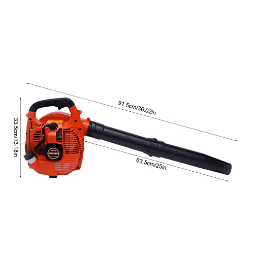 2 Stroke Handheld Gas Powered Leaf Blower,25.4cc 0.75kw/7500rpm Single Cylinder Commercial Garden Gasoline Blower for Lawn Care Blowing Leaves, Snow Debris and Dust, Orange