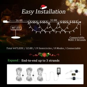 447 LED 33 FT LED Christmas Lights String Lights with 19 Semicircles Plug in 8 Modes Christmas Decoration for Holiday Wedding Party Roof Bedroom Window Garden Patio Outdoor Indoor (Green & Red)