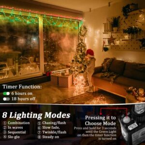 447 LED 33 FT LED Christmas Lights String Lights with 19 Semicircles Plug in 8 Modes Christmas Decoration for Holiday Wedding Party Roof Bedroom Window Garden Patio Outdoor Indoor (Green & Red)