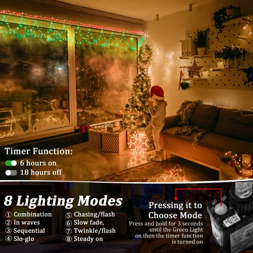 447 LED 33 FT LED Christmas Lights String Lights with 19 Semicircles Plug in 8 Modes Christmas Decoration for Holiday Wedding Party Roof Bedroom Window Garden Patio Outdoor Indoor (Green & Red)