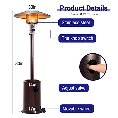 PIONOUS Powerful 41,000 BTU Patio Heater Tall Standing Hammered Finish Garden Outdoor Heater Propane Standing - 5 Set, Bronze