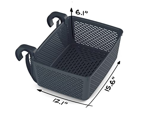 Carrie Box Poolside Storage Basket, Recycled Plastic, Pool Cup Holder, Above Ground Pool Accessories, for Most Frame Pools, Europe Made, Fits 2.3 Inch or Less Top Bar