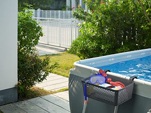 Carrie Box Poolside Storage Basket, Recycled Plastic, Pool Cup Holder, Above Ground Pool Accessories, for Most Frame Pools, Europe Made, Fits 2.3 Inch or Less Top Bar