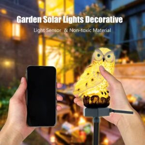 2 Packs White Owl Solar Lights Outdoor Garden Decorations Waterproof Solar Powered Landscape Lighting Owl Decor to Scare Birds Away Lawn Ornaments Yard Pathway Patio Decor