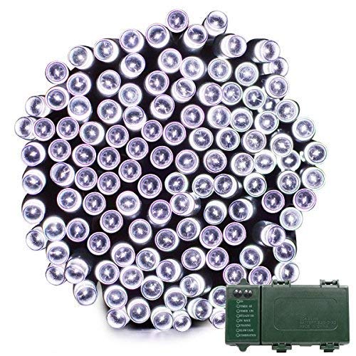 Lalapao Battery Operated 200 LED String Lights with Automatic Timer Fairy Christmas Lighting Decor for Outdoor Indoor Xmas Tree Garden Patio Lawn Outside Home Party Landscape Decorative (White)