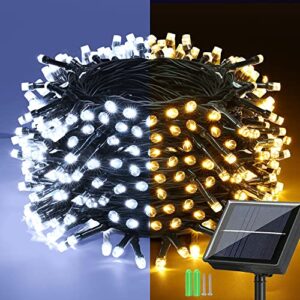 ishabao solar color changing christmas lights, 72ft 200 led white & warm white tree lights, waterproof 11 lighting modes outdoor christmas lights for yard garden holiday christmas decorations