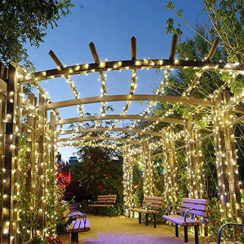 iShabao Solar Color Changing Christmas Lights, 72ft 200 LED White & Warm White Tree Lights, Waterproof 11 Lighting Modes Outdoor Christmas Lights for Yard Garden Holiday Christmas Decorations