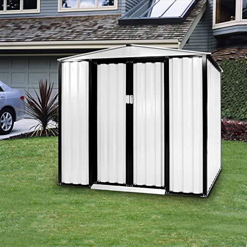 SUNCROWN Outdoor Backyard Garden Storage Shed 4X6 FT Yard Storage Tool with Sliding Door for Lawn Equipment Garden Backyard - White