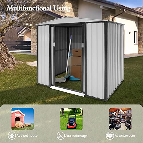 SUNCROWN Outdoor Backyard Garden Storage Shed 4X6 FT Yard Storage Tool with Sliding Door for Lawn Equipment Garden Backyard - White