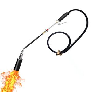 powerful propane torch weed burner,high output 700,000 btu,flamethrower with turbo trigger push button igniter and 6.5 ft hose,flame thrower fire gun for burning weeds,ice snow,road marking,charcoal