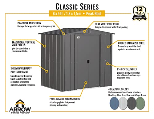 Arrow Shed Classic 6' x 5' Outdoor Padlockable Steel Storage Shed Building