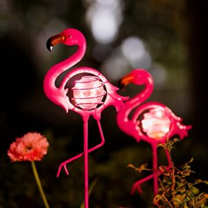 venniy 2 pack flamingo garden solar lights, flamingo solar garden decor solar pathway lights waterproof for lawn patio courtyard