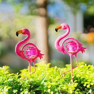 Venniy 2 Pack Flamingo Garden Solar Lights, Flamingo Solar Garden Decor Solar Pathway Lights Waterproof for Lawn Patio Courtyard