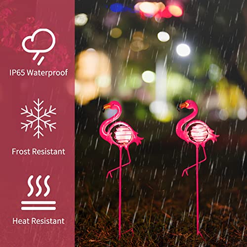 Venniy 2 Pack Flamingo Garden Solar Lights, Flamingo Solar Garden Decor Solar Pathway Lights Waterproof for Lawn Patio Courtyard