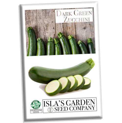 Dark Green Zucchini Summer Squash Seeds for Planting, 50+ Heirloom Seeds Per Packet, (Isla's Garden Seeds), Non GMO Seeds, Botanical Name: Cucurbita Pepo, Great Home Garden Gift