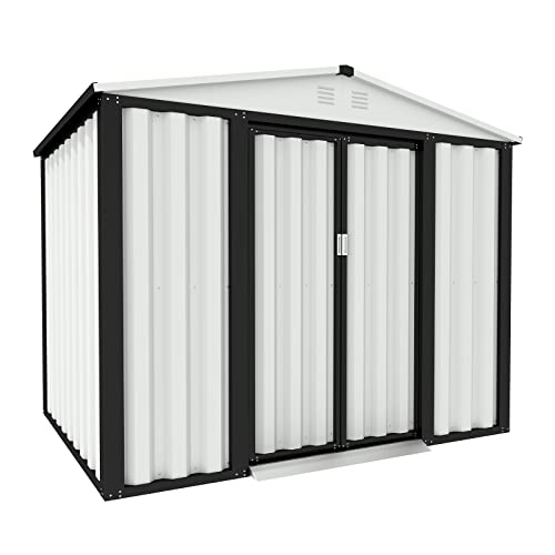 Incbruce 6x4 Ft Outdoor Storage Shed Double Sloping Roof Garden Shed, Galvanized Metal Storage Shed with Sliding Door, Metal Shed Kit with Double Doorknobs and Air Vents (White)