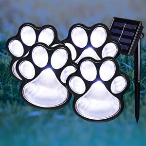 paw print solar outdoor lights, solar lights outdoor waterproof dog paw lights(set of 4), cat puppy animal garden lights path paw lamp walkway lighting for patio,yard,any pet lover(solar white paw)