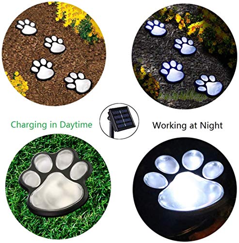 Paw Print Solar Outdoor Lights, Solar Lights Outdoor Waterproof Dog Paw Lights(Set of 4), Cat Puppy Animal Garden Lights Path Paw Lamp Walkway Lighting for Patio,Yard,Any Pet Lover(Solar White paw)