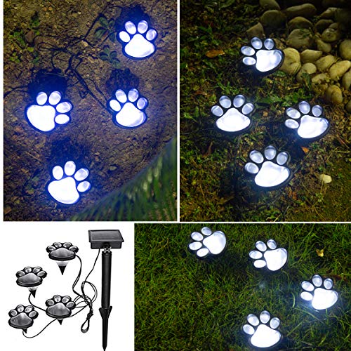 Paw Print Solar Outdoor Lights, Solar Lights Outdoor Waterproof Dog Paw Lights(Set of 4), Cat Puppy Animal Garden Lights Path Paw Lamp Walkway Lighting for Patio,Yard,Any Pet Lover(Solar White paw)