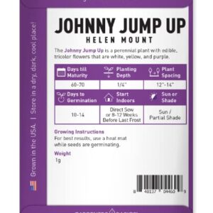 Violet, Johnny Jump Up Flower Seeds for Planting - Flower Seed Packet Annual Flower Open Pollinated, Non-GMO Variety- 1 Gram Seeds Great for Summer Seeds for Flower Gardens by Gardeners Basics