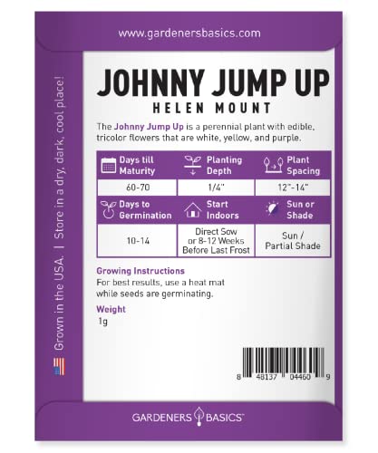 Violet, Johnny Jump Up Flower Seeds for Planting - Flower Seed Packet Annual Flower Open Pollinated, Non-GMO Variety- 1 Gram Seeds Great for Summer Seeds for Flower Gardens by Gardeners Basics