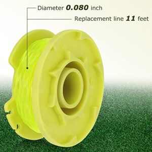 Weed Wacker String Compatible for Ryobi One Plus+ AC80RL3, 11 FT/0.080 Inch String Trimmer Twisted Line, Spool Replacement for Ryobi 18v, 24v, 40v Cordless Trimmers (9 Spools+2 AC14HCA Caps Cover)