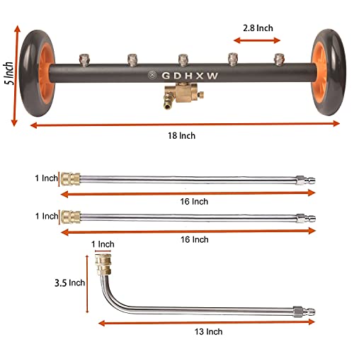 GDHXW Large 18 IN Dual-Function Undercarriage Cleaner Undercarriage Washer Water Broom 5 Nozzles with Cleaning Gloves,5 Pressure Washer Nozzles ,MAX 5000PSI