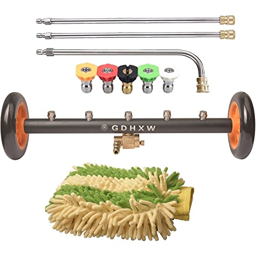 GDHXW Large 18 IN Dual-Function Undercarriage Cleaner Undercarriage Washer Water Broom 5 Nozzles with Cleaning Gloves,5 Pressure Washer Nozzles ,MAX 5000PSI