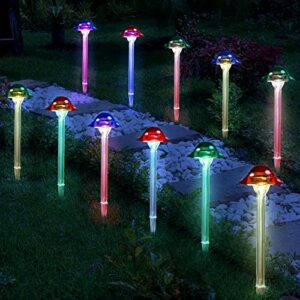 zhehao 12 pieces mushroom solar lights outdoor mushroom garden pathway solar lights waterproof solar decorative rgb colorful bright light for lawn walkway yard decoration