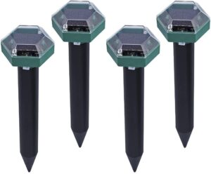 mortime solar powered mole deterrent spikes outdoor ultrasonic groundhog gopher vole deterrent for lawn garden yard (4pc hexagon)