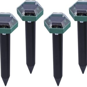 MorTime Solar Powered Mole Deterrent Spikes Outdoor Ultrasonic Groundhog Gopher Vole Deterrent for Lawn Garden Yard (4pc Hexagon)