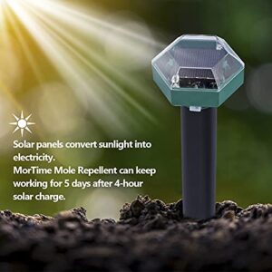 MorTime Solar Powered Mole Deterrent Spikes Outdoor Ultrasonic Groundhog Gopher Vole Deterrent for Lawn Garden Yard (4pc Hexagon)