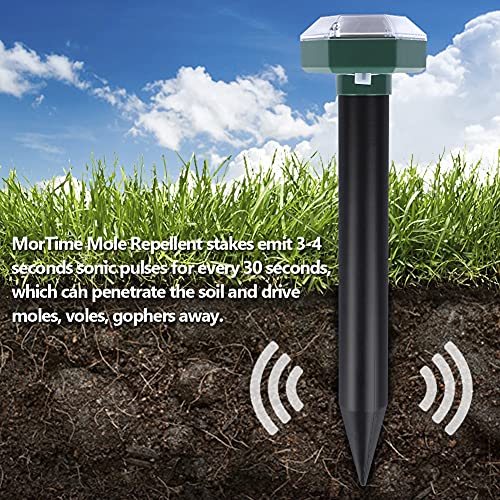 MorTime Solar Powered Mole Deterrent Spikes Outdoor Ultrasonic Groundhog Gopher Vole Deterrent for Lawn Garden Yard (4pc Hexagon)