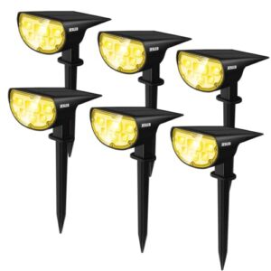 jesled solar spot lights outdoor, solar spotlight 3000k, 2-in-1 solar landscape lights warm white, ip67 waterproof solar wall lights for yard garden flag pool patio driveway porch walkway(6 pack)