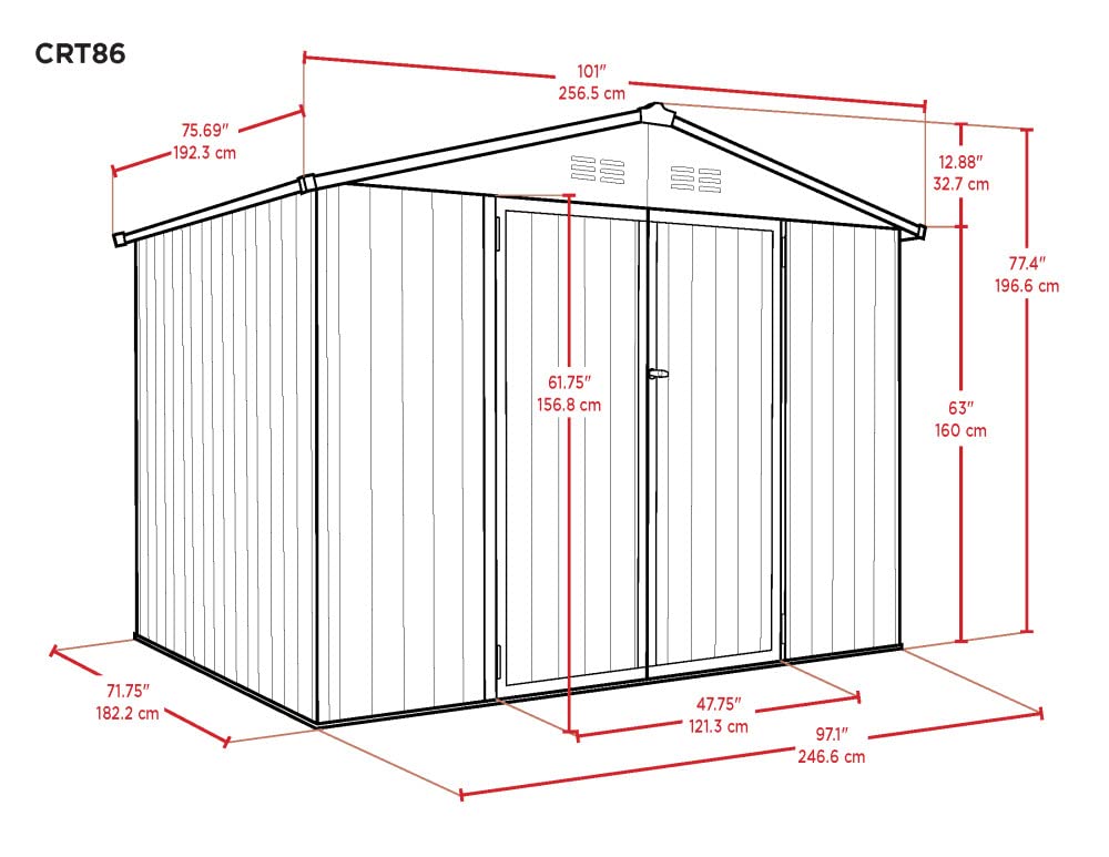 Cover-It 8x6 Metal Outdoor Galvanized Steel Storage Shed with Swinging Double Lockable Doors for Backyard or Patio Storage of Bikes, Grills, Supplies, Tools, Toys, for Lawn, Garden, and Camping, Tan