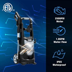 Electric Pressure Washer - 1900W High Pressure Power Wash Machine with Detergent Tank and Adjustable Nozzles for Home Use Cars/Garden/Patios/Driveways Cleaning (2300PSI), CETL Listed