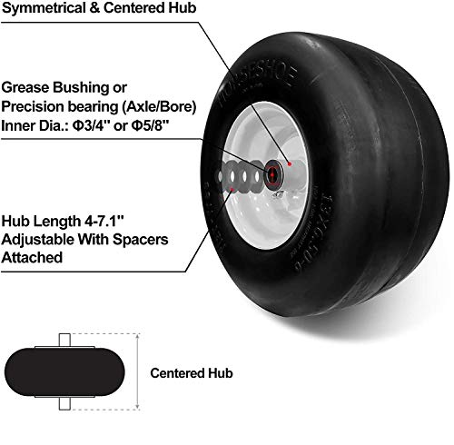 HORSESHOE New 13x6.50-6 Flat Free Smooth Tire on Steel Wheel for Residential Riding Lawn Mower (Deck Less Than 44") Garden Tractor - Center hub 4"-7.1" - Bore ID 3/4" 135006 (1)