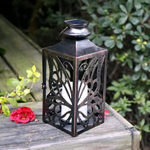 newvivid Solar Latern Outdoor LED Solar Garden Lights, Hanging Butterfly Lanterns Solar Powered with Handle Waterproof Flickering Flameless Candle Mission Lights for Table Patio Yard Pathway