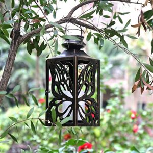 newvivid Solar Latern Outdoor LED Solar Garden Lights, Hanging Butterfly Lanterns Solar Powered with Handle Waterproof Flickering Flameless Candle Mission Lights for Table Patio Yard Pathway