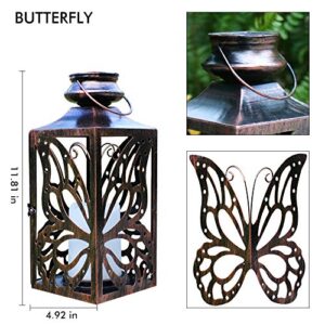 newvivid Solar Latern Outdoor LED Solar Garden Lights, Hanging Butterfly Lanterns Solar Powered with Handle Waterproof Flickering Flameless Candle Mission Lights for Table Patio Yard Pathway