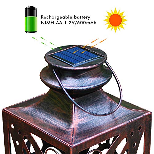 newvivid Solar Latern Outdoor LED Solar Garden Lights, Hanging Butterfly Lanterns Solar Powered with Handle Waterproof Flickering Flameless Candle Mission Lights for Table Patio Yard Pathway