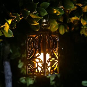 newvivid Solar Latern Outdoor LED Solar Garden Lights, Hanging Butterfly Lanterns Solar Powered with Handle Waterproof Flickering Flameless Candle Mission Lights for Table Patio Yard Pathway