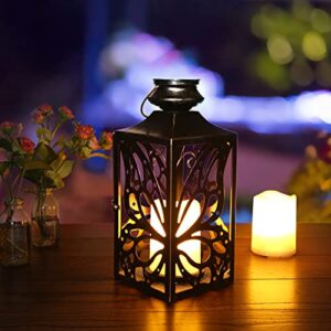 newvivid Solar Latern Outdoor LED Solar Garden Lights, Hanging Butterfly Lanterns Solar Powered with Handle Waterproof Flickering Flameless Candle Mission Lights for Table Patio Yard Pathway