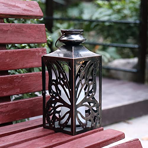 newvivid Solar Latern Outdoor LED Solar Garden Lights, Hanging Butterfly Lanterns Solar Powered with Handle Waterproof Flickering Flameless Candle Mission Lights for Table Patio Yard Pathway