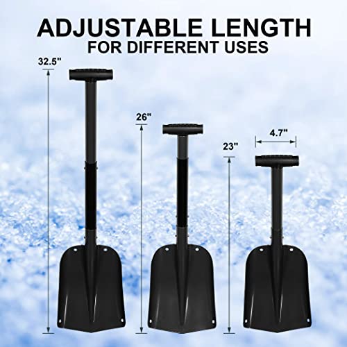 CARTMAN Aluminium Sport Shovel, Utility Scalable Camping Shovel, Garden Shovel, Beach Shovel Sand Shovel, Lightweight Snow Shovel for Car Emergency, 3 Piece Collapsible Design, Black