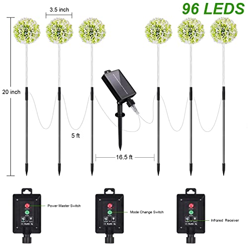 Solar Outdoor Lights Garden Decor, 6 Pack Solar Dandelion Flower Stake Landscape Lights IP65 Waterproof with Remote, 96 LED 8 Lighting Modes Outdoor Decoration for Lawn Patio Yard Pathway Party Gift